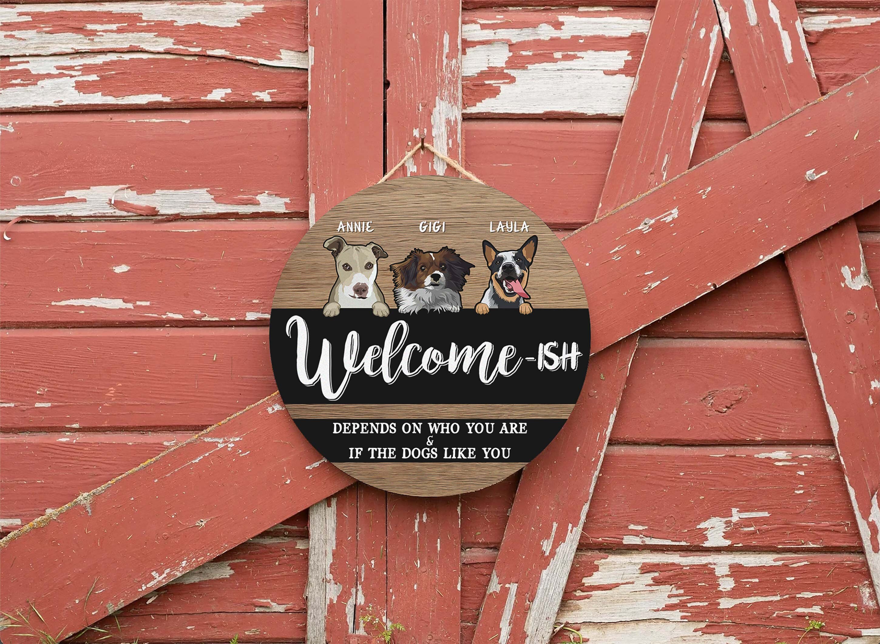 Custom Dog Face Door Sign Welcome Door Hanger Dog Welcome - Etsy