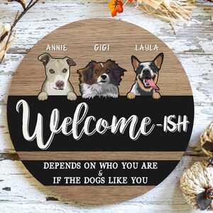 Custom Dog Face Door Sign, Welcome Door Hanger, Dog Welcome Sign, Front ...