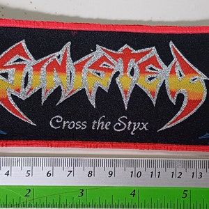 SINISTER "cross the Styx" Woven Strip Patch Red Border Dead Stock, Brutal Doom Death Metal ...