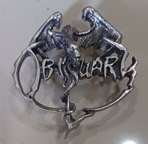 Rare OBITUARY original vintage metal Pin dead stock b… - Gem