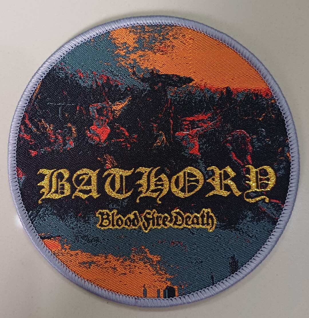BATHORY "blood Fire Death" Round Woven Patch Grey Border Viking Black ...