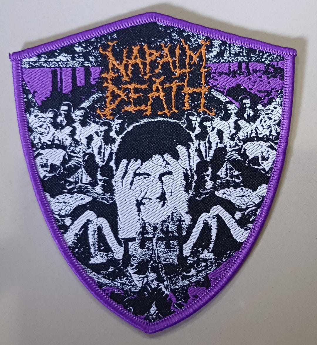NAPALM DEATH Shield Woven Patch Purple Border Brutal Gore Grind Core ...