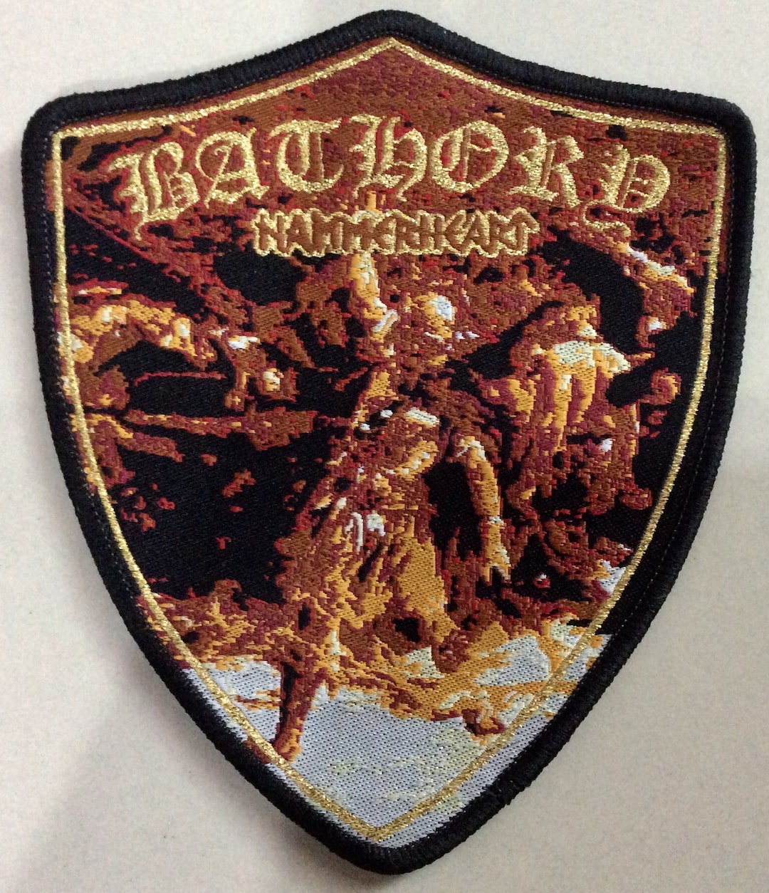 BATHORY hammerheart Shield Woven Patch Gold Version Viking Black Metal ...
