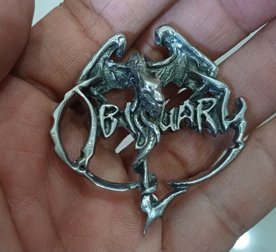 Rare OBITUARY original vintage metal Pin dead stock b… - Gem