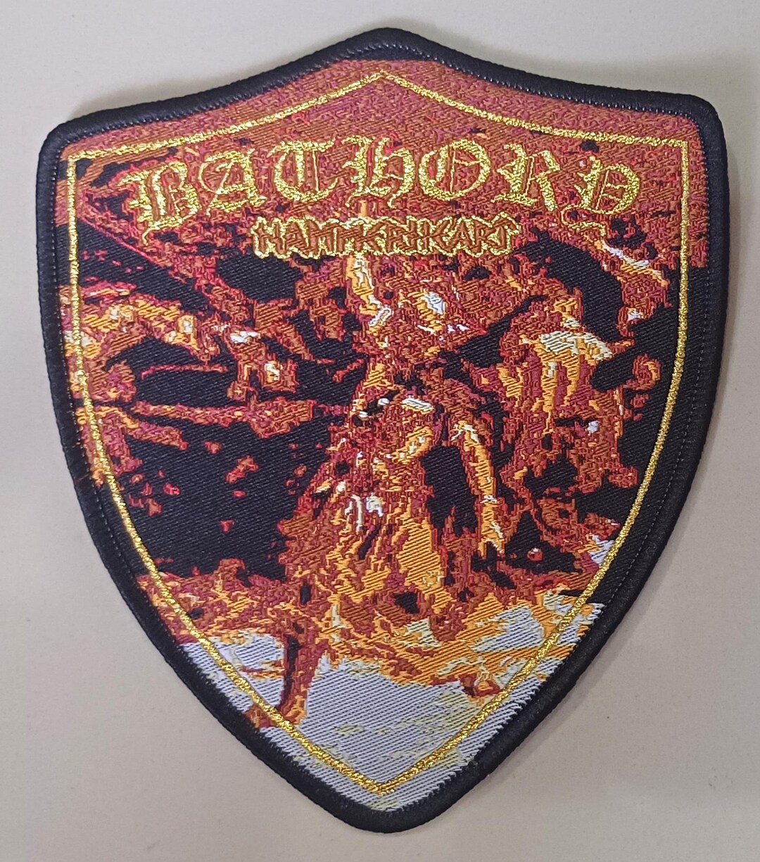 BATHORY “hammerheart” Shield Woven Patch Gold Version Viking Black ...