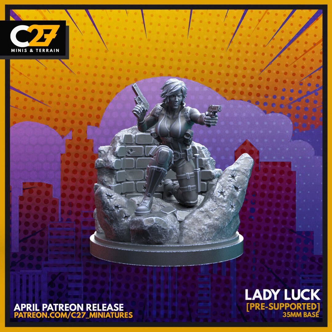 Domino / Lady Luck 40mm Miniature (sculpted by C27 Collectibles) (crsis ...
