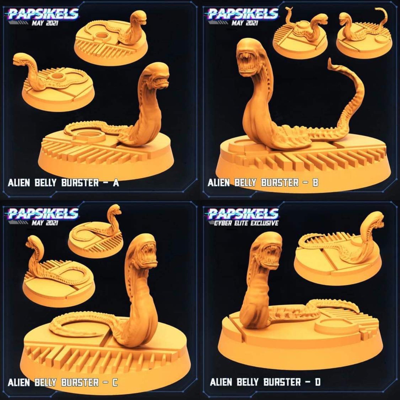 Xenomorph Alien Chest Burster - Set of 4 (sculpted by Papsikels) - Etsy UK