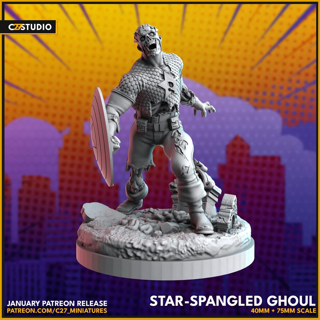 Zombie Captain America / Star-spangled Ghoul - 40mm Miniature (sculpted ...