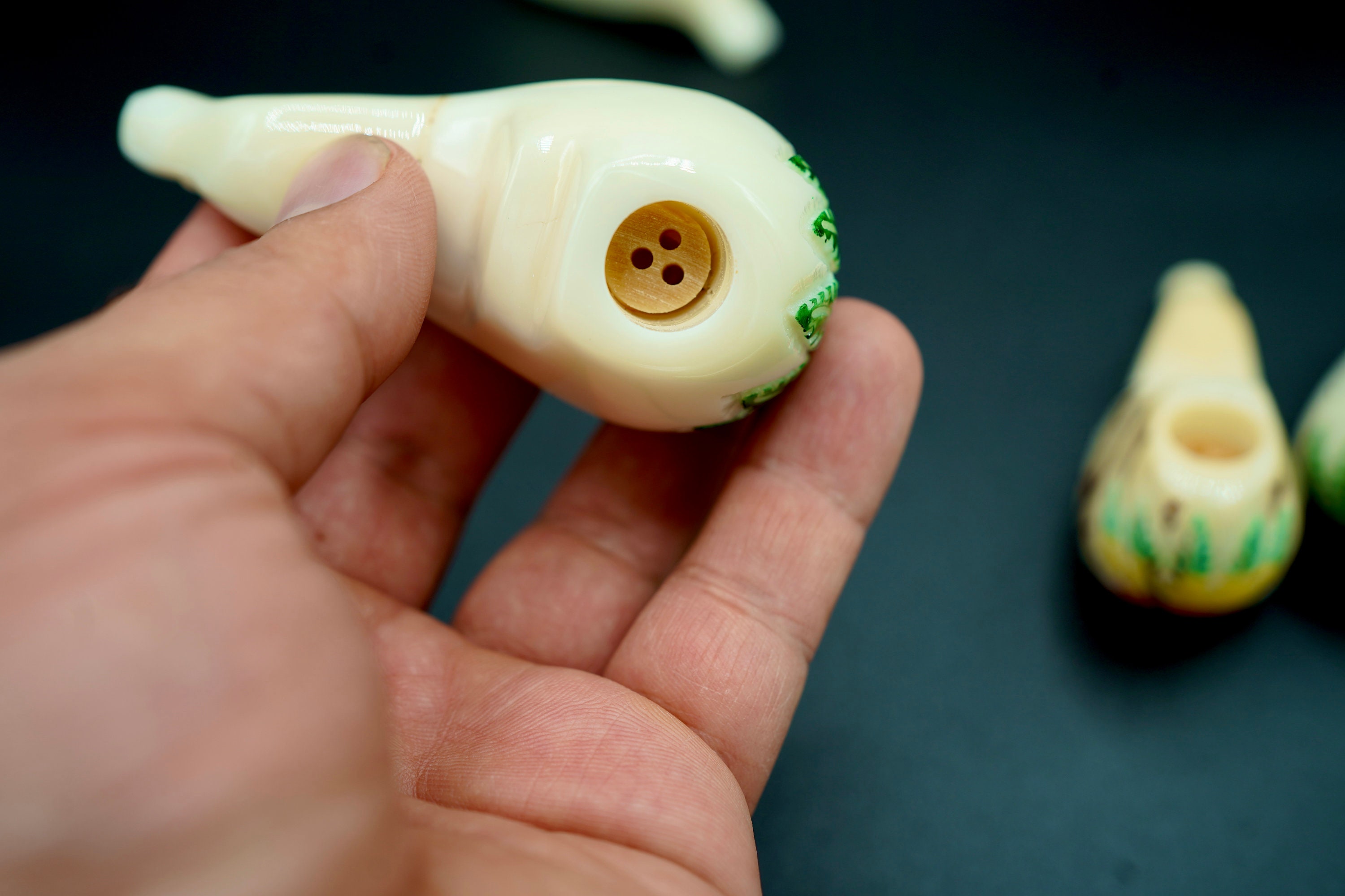 Hemp Leaf Carved Smoking Pipe Tagua Pipe Art Smoking Pipe Handmade ...