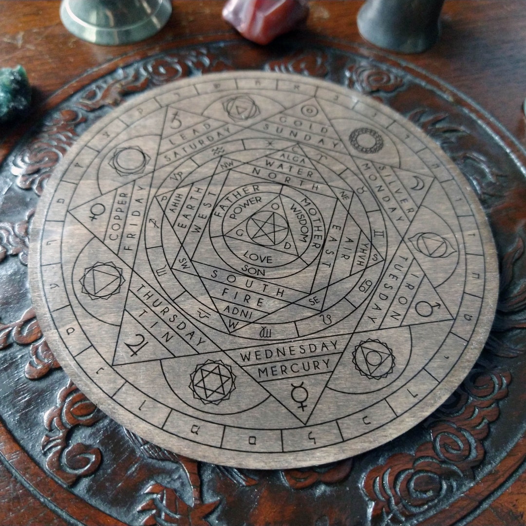 Sacred Geometry Septagram Handmade Wooden Ritual Altar Disc - Etsy