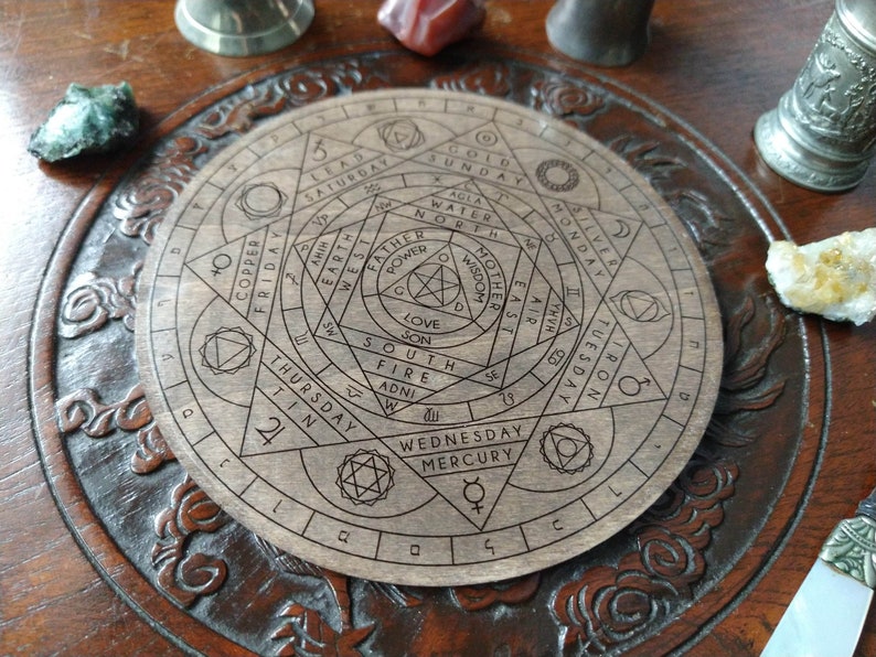 Sacred Geometry Septagram | Engraved Wooden Altar Plate | Choice of ...