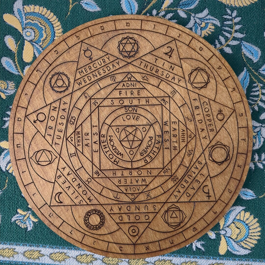 Sacred Geometry Septagram | Engraved Wooden Altar Plate | Choice of ...