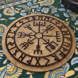 Nordic Compass Vegvísir | Engraved Wooden Altar Disc | Choice of Sizes ...
