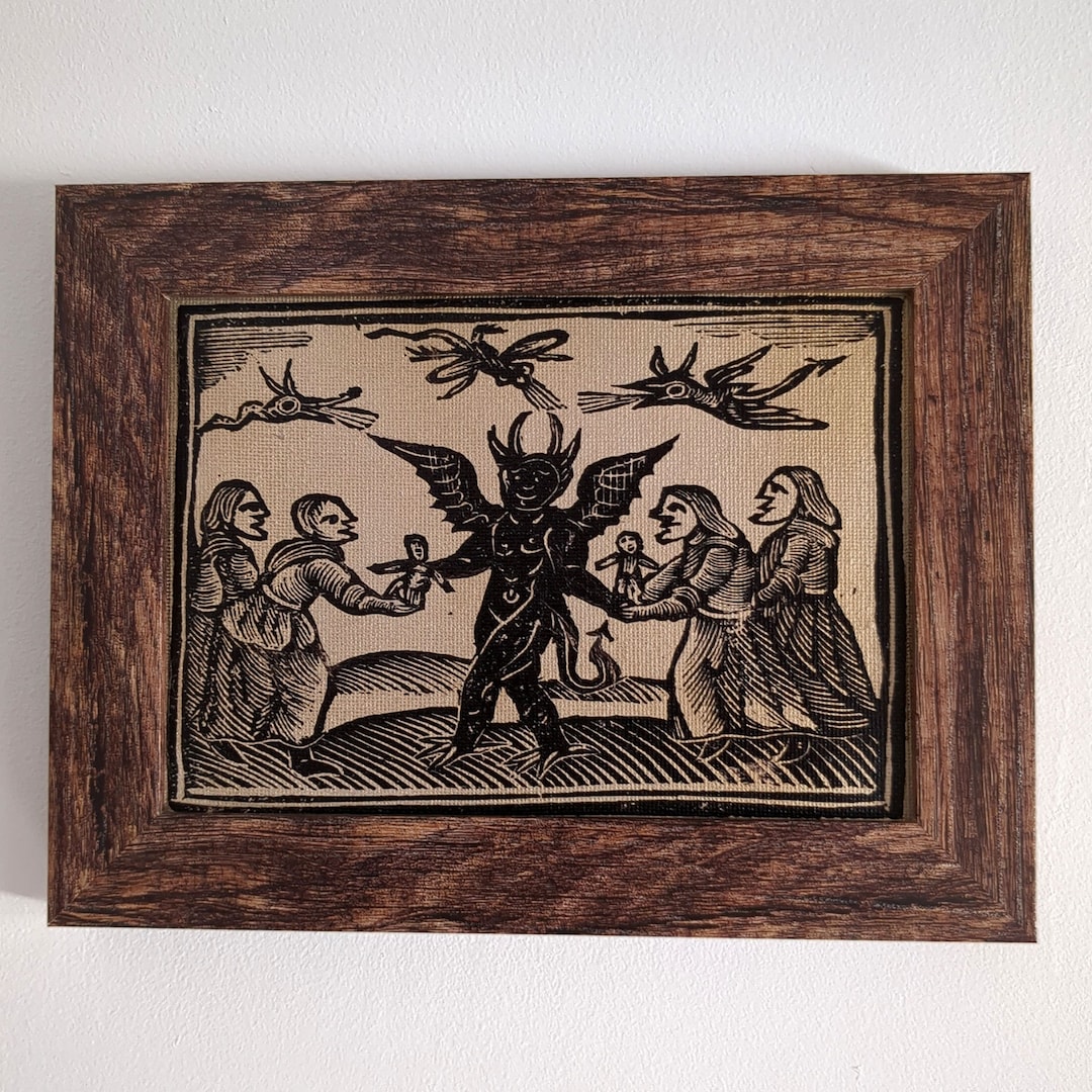Devil Offering Poppets | Framed Woodcut Reproduction on Canvas ...