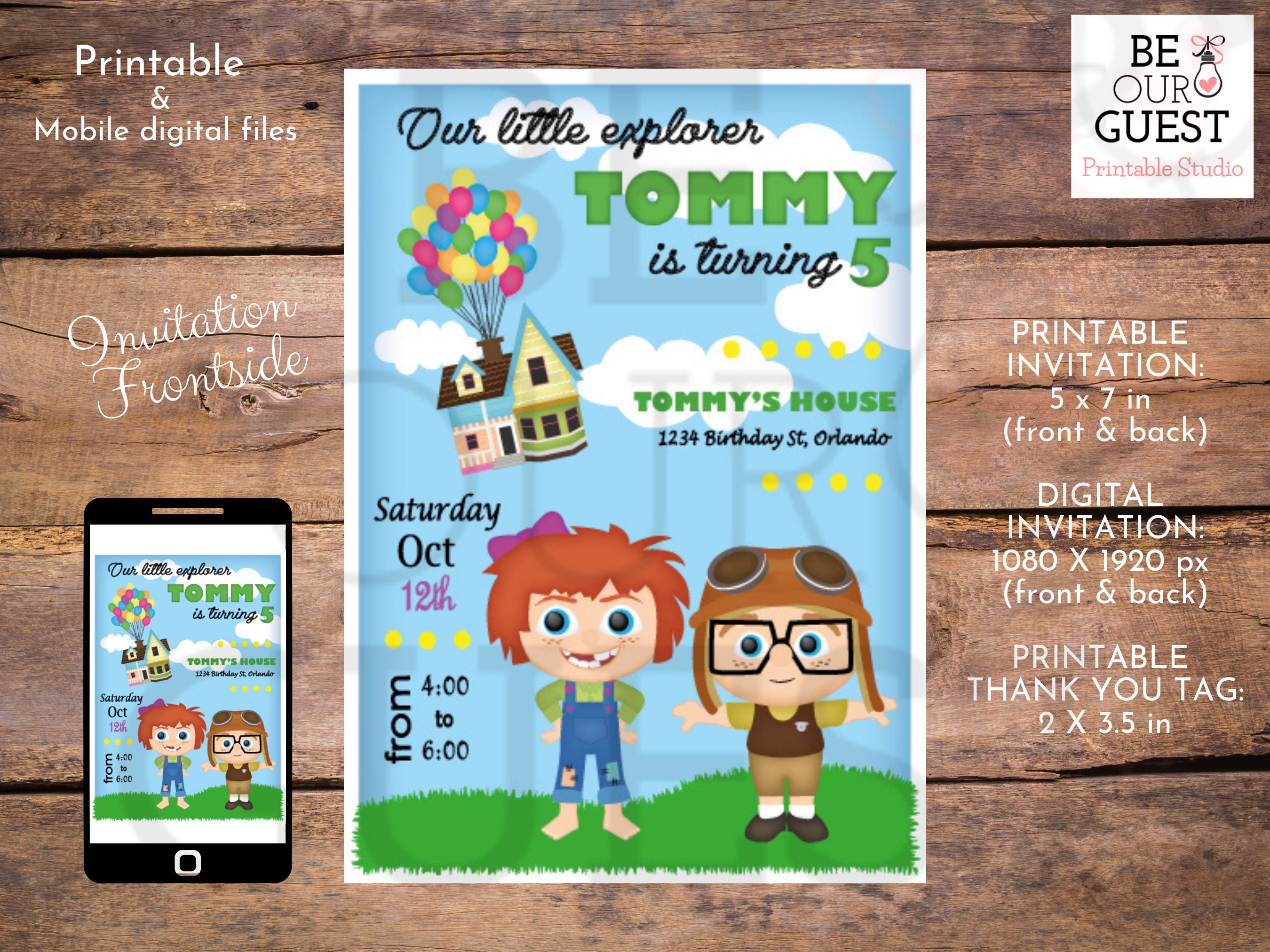 UP Inspired Personalized Printable and Mobile Invitation Front Back ...