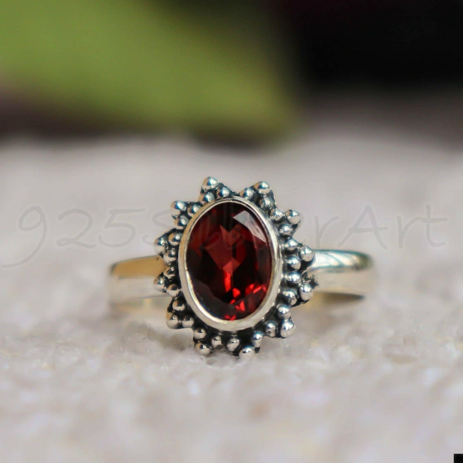 Roter Granat Ring 925 Sterling Silber ovale Stein Ring | Etsy