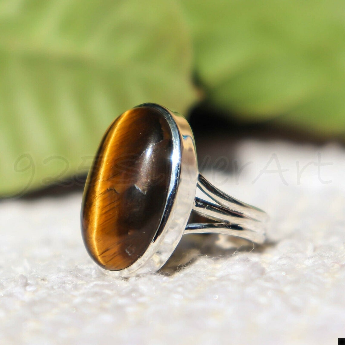 Tiger Eye Stone Ring 925 Sterling Silver Oval Stone Ring | Etsy