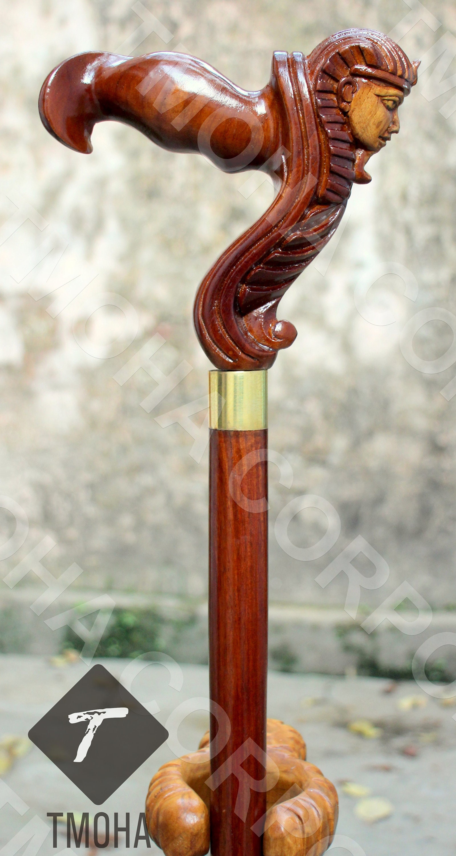 Rare Antique Cane Walking Stick Egyptian Pharaoh Head Designer Walking ...