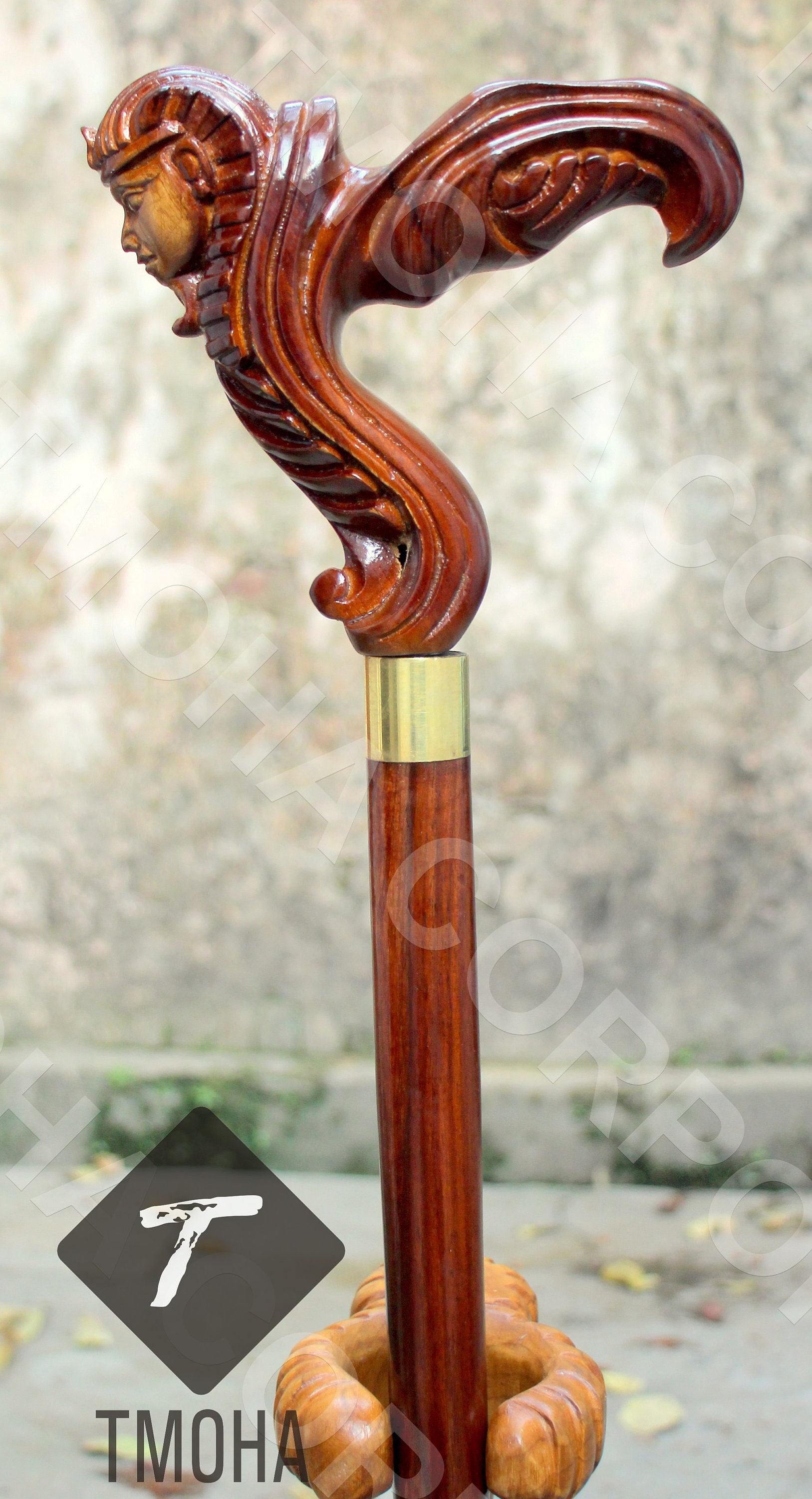 Rare Antique Cane Walking Stick Egyptian Pharaoh Head Designer Walking ...