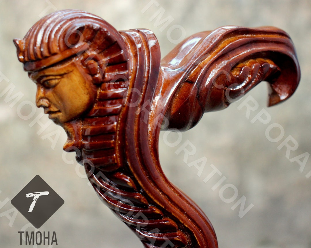 Rare Antique Cane Walking Stick Egyptian Pharaoh Head Designer Walking ...