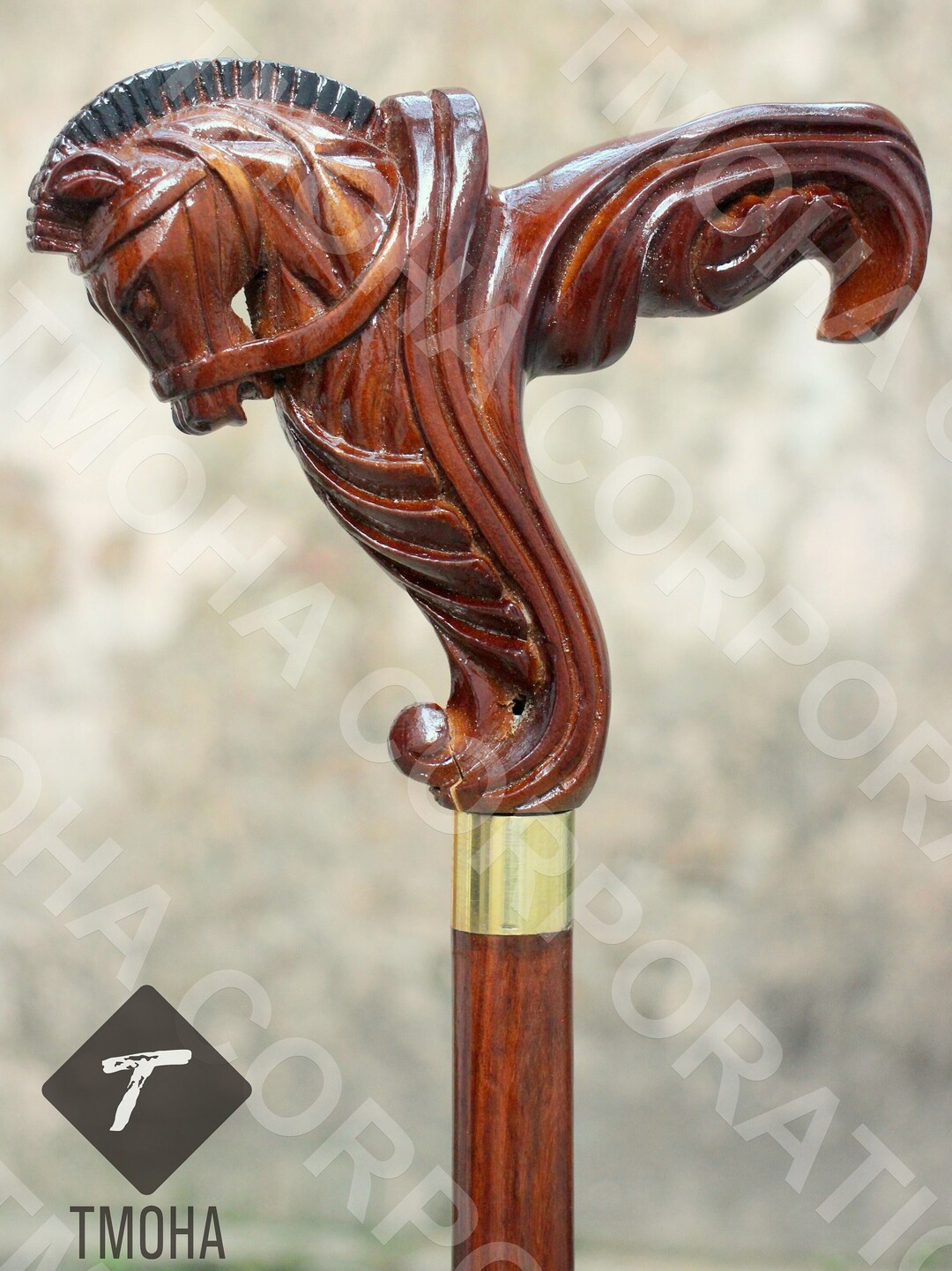 Rare Antique Cane Walking Stick Relaxing Horse Head Designer, Carved ...