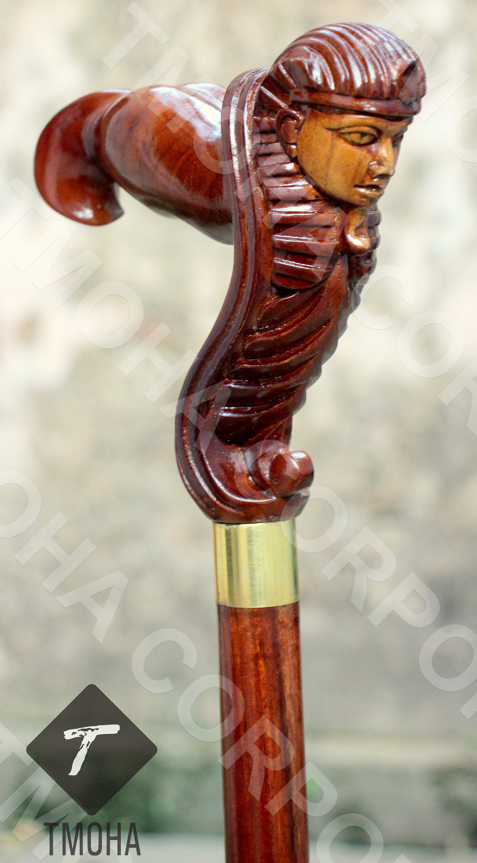 Rare Antique Cane Walking Stick Egyptian Pharaoh Head Designer Walking ...