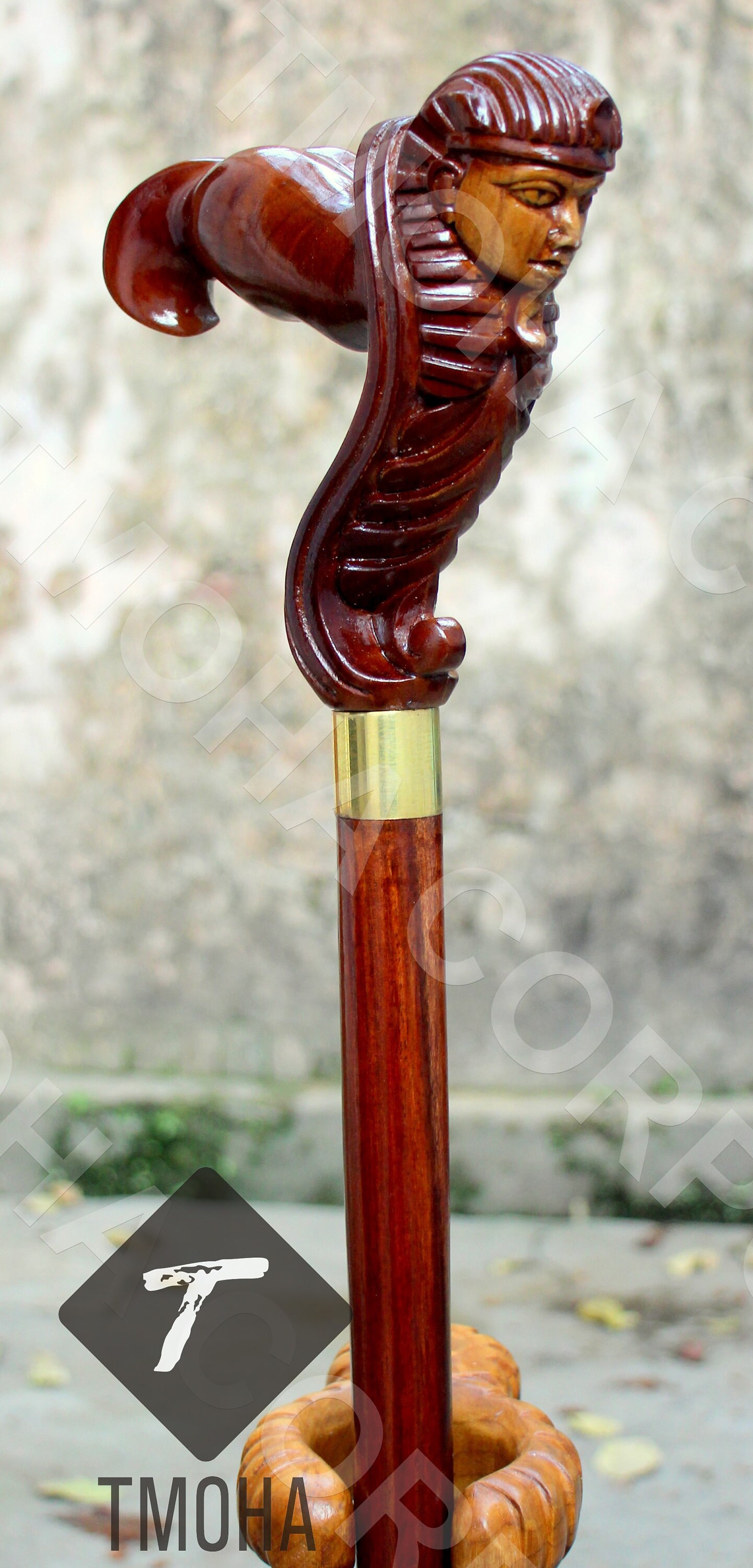 Rare Antique Cane Walking Stick Egyptian Pharaoh Head Designer Walking ...
