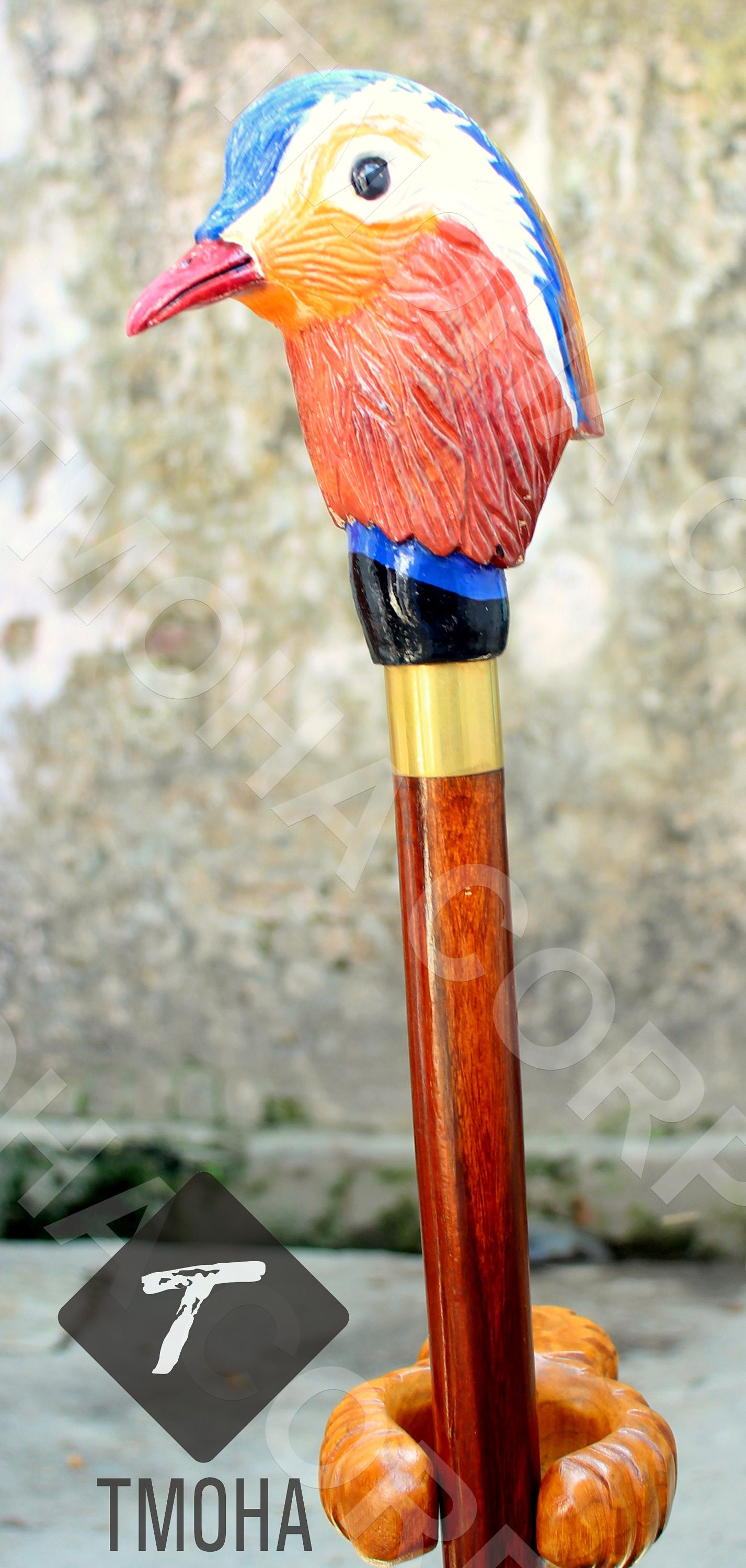 Rare Antique Walking Stick Roller Bird Head Design Handle Walking Cane ...