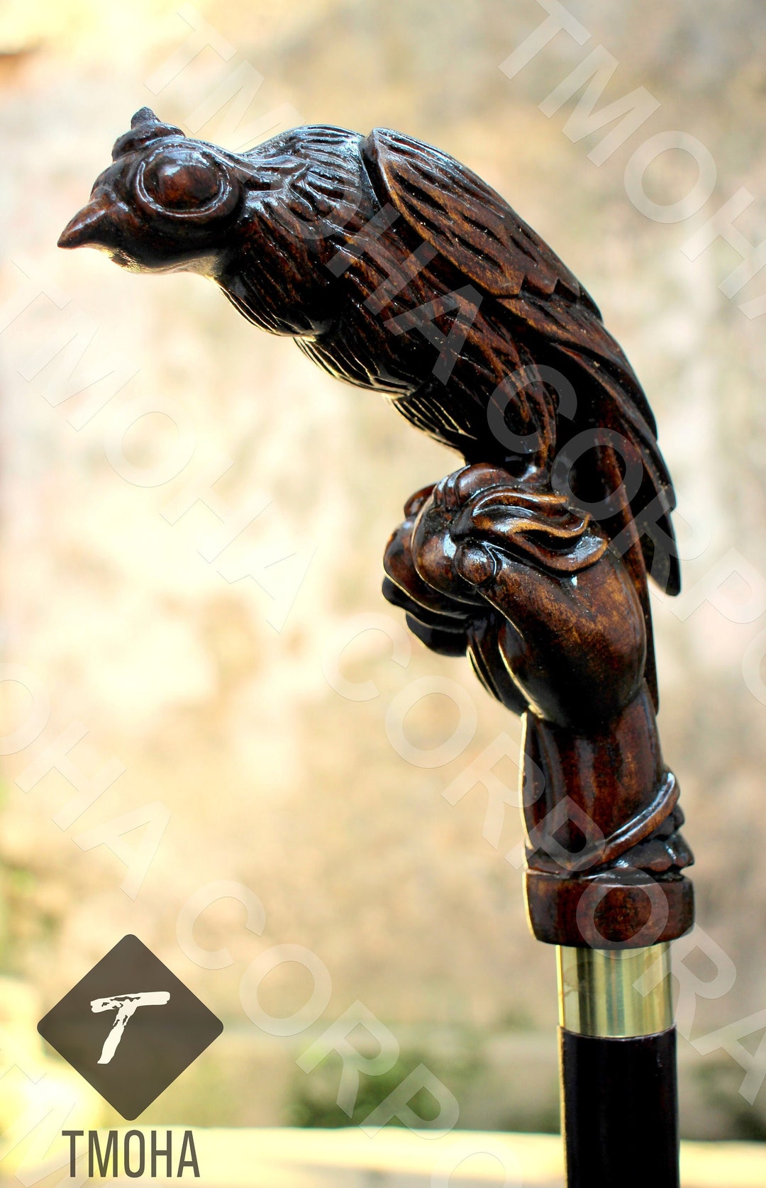 Rare Antique Cane Falconry Walking Cane Fancy Hand Carved Cane ...
