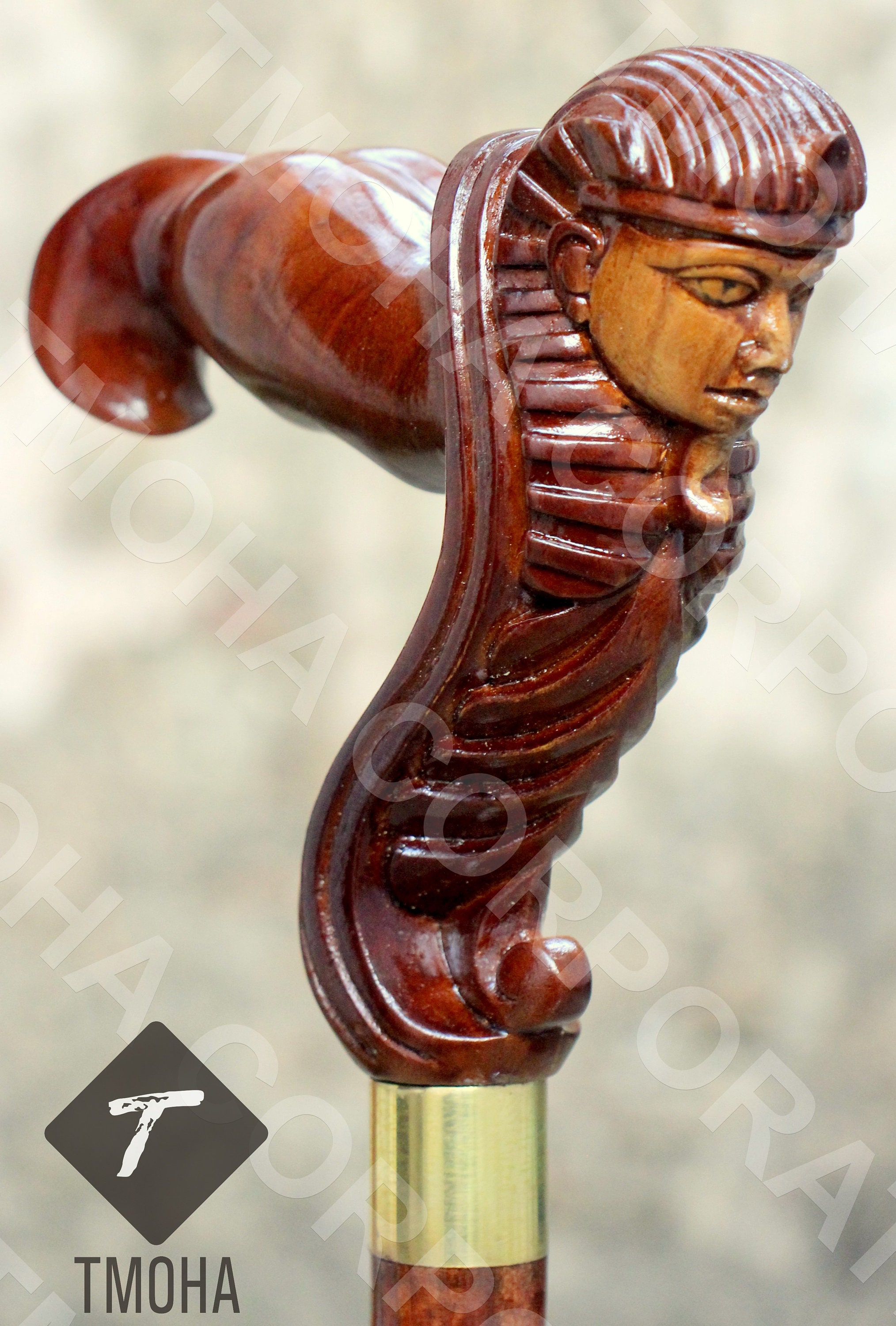 Rare Antique Cane Walking Stick Egyptian Pharaoh Head Designer Walking ...