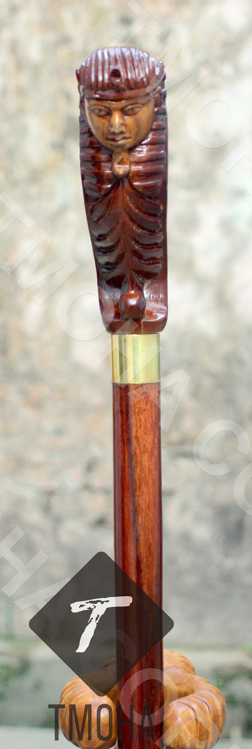 Rare Antique Cane Walking Stick Egyptian Pharaoh Head Designer Walking ...