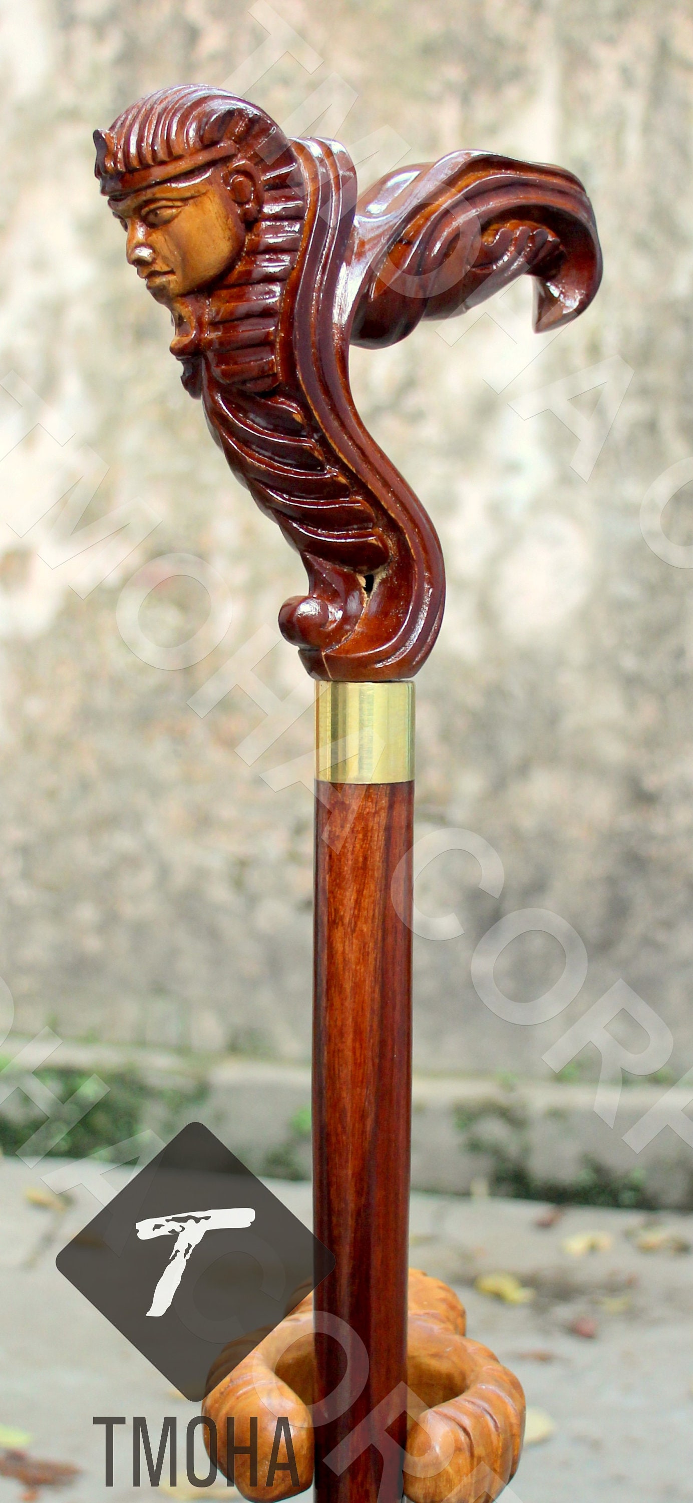 Rare Antique Cane Walking Stick Egyptian Pharaoh Head Designer Walking ...