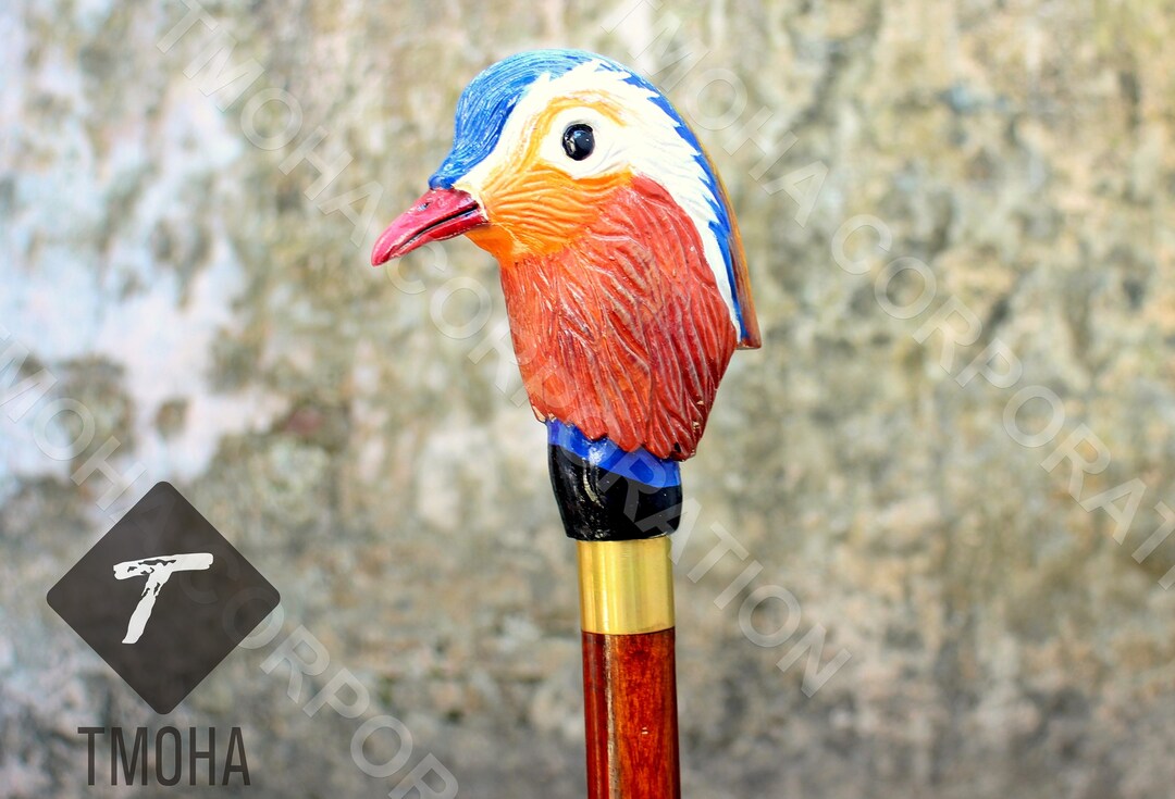 Rare Antique Walking Stick Roller Bird Head Design Handle Walking Cane ...