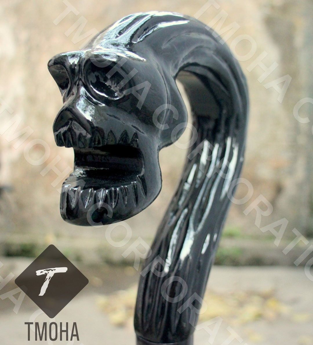 Rare Antique Cane Walking Stick Relaxing Beautiful Skull Face Head ...