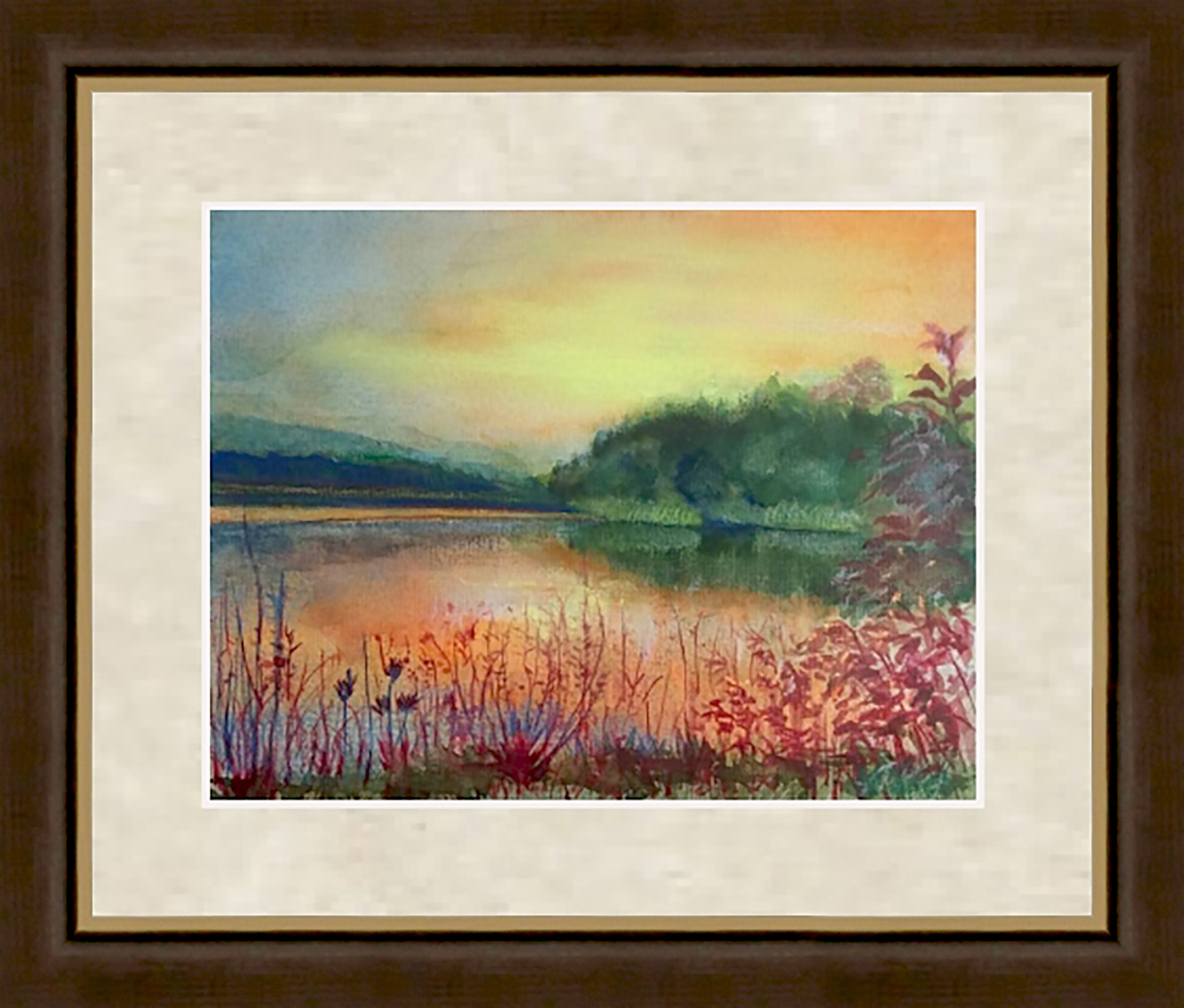 Lake Watercolor Original Art Landscape Watercolor Painting Sunset ...