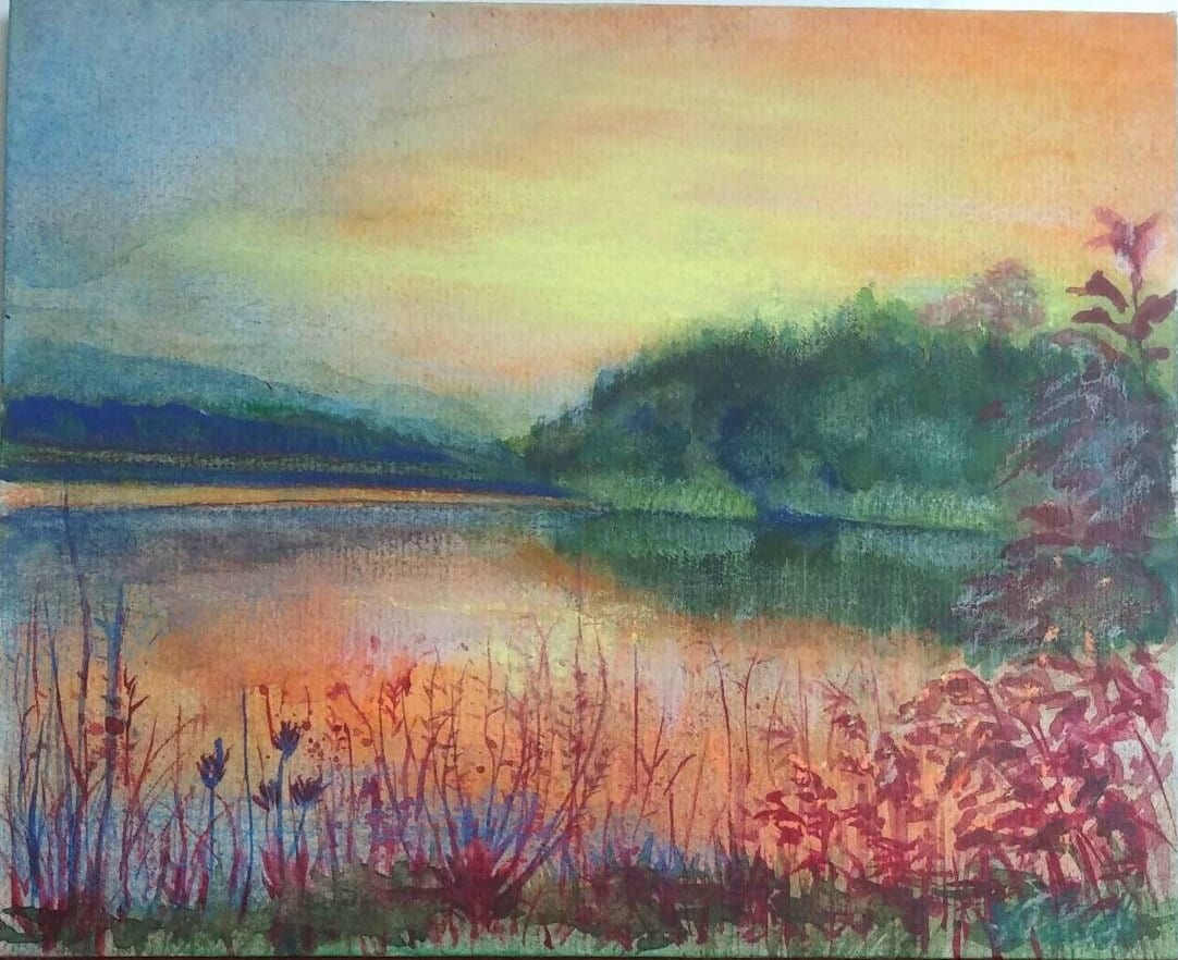 Lake Watercolor Original Art Landscape Watercolor Painting Sunset ...
