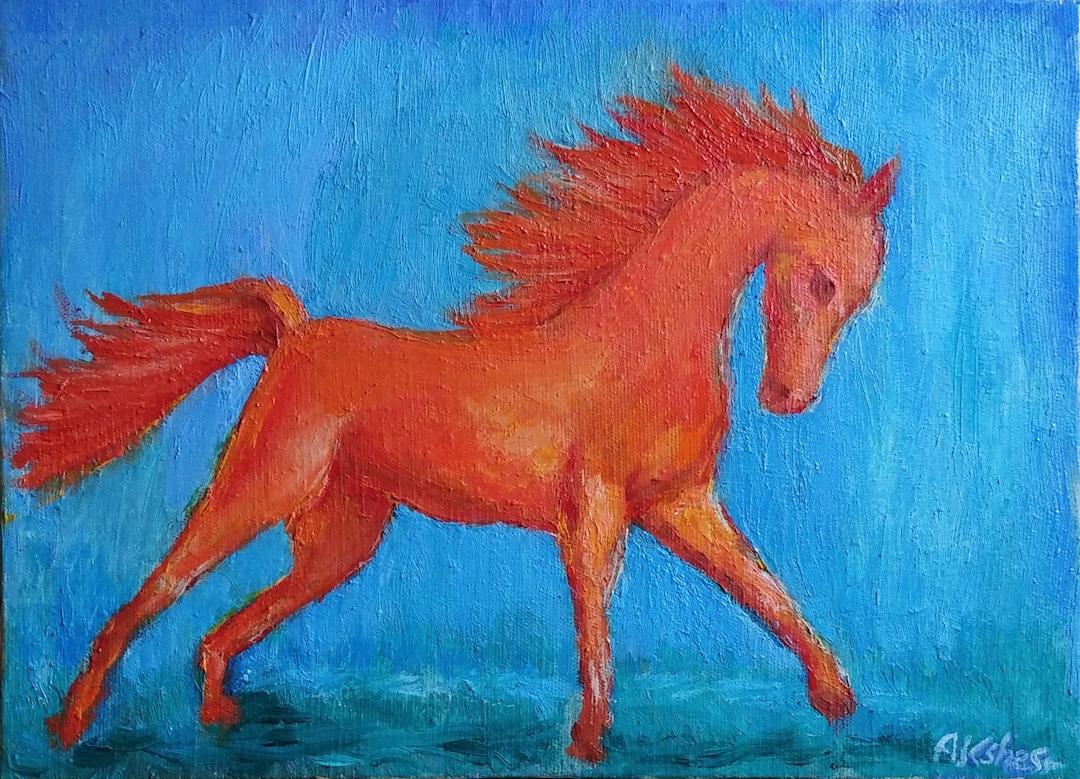 Red Horse Painting Original Oil on Canvas Small Painting Horse Wall Art ...