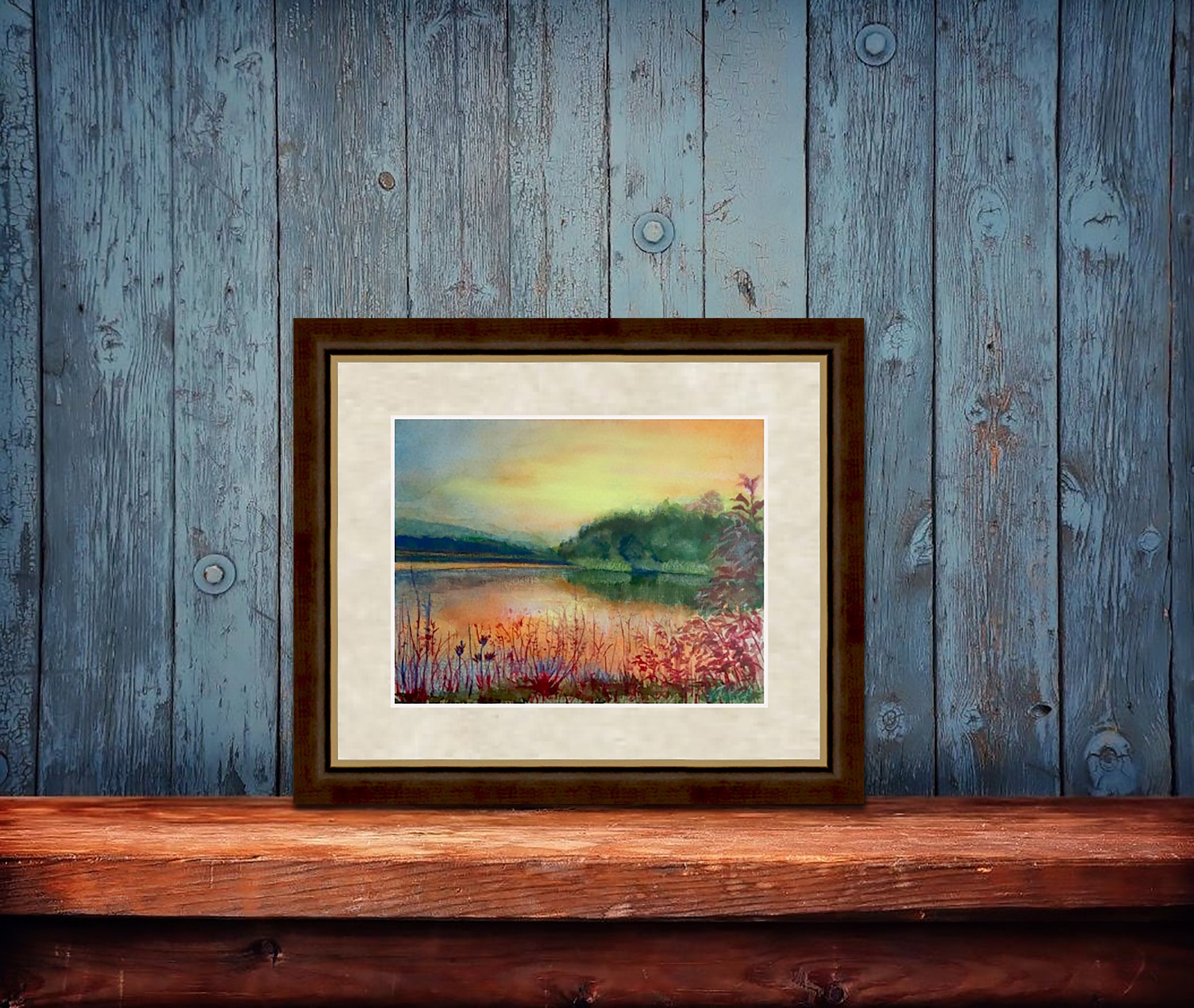 Lake Watercolor Original Art Landscape Watercolor Painting Sunset ...