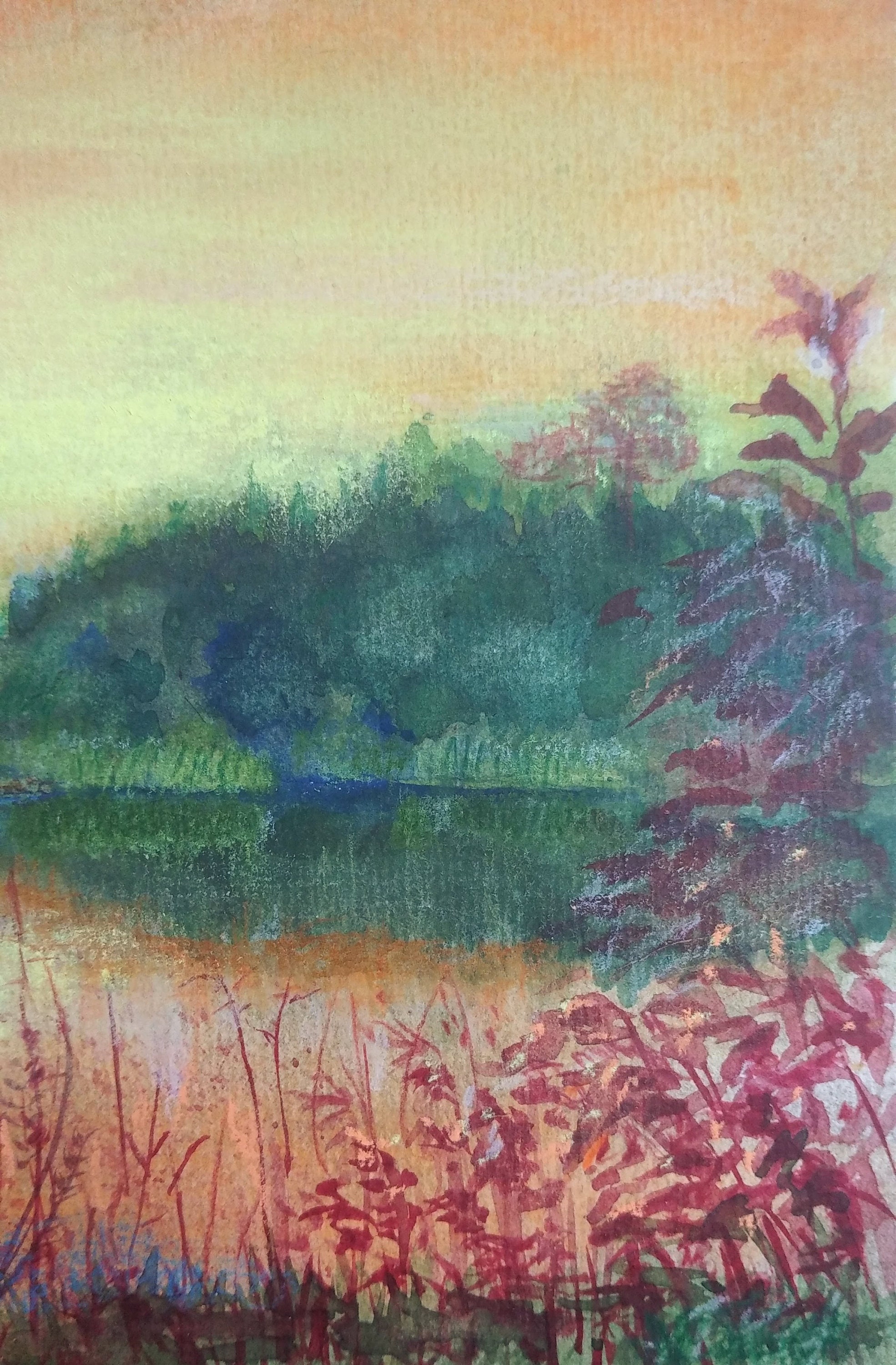 Lake Watercolor Original Art Landscape Watercolor Painting Sunset ...