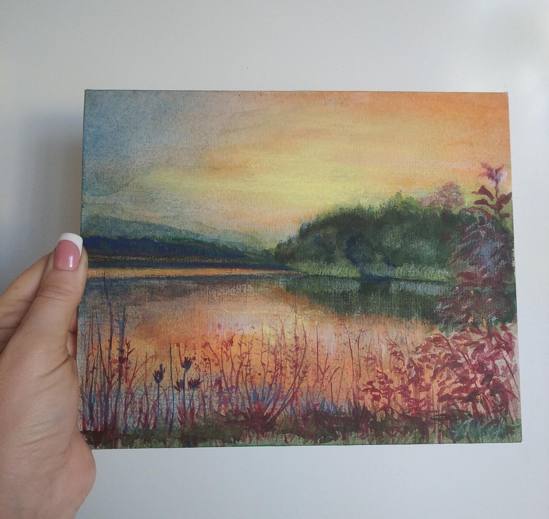Lake Watercolor Original Art Landscape Watercolor Painting Sunset ...