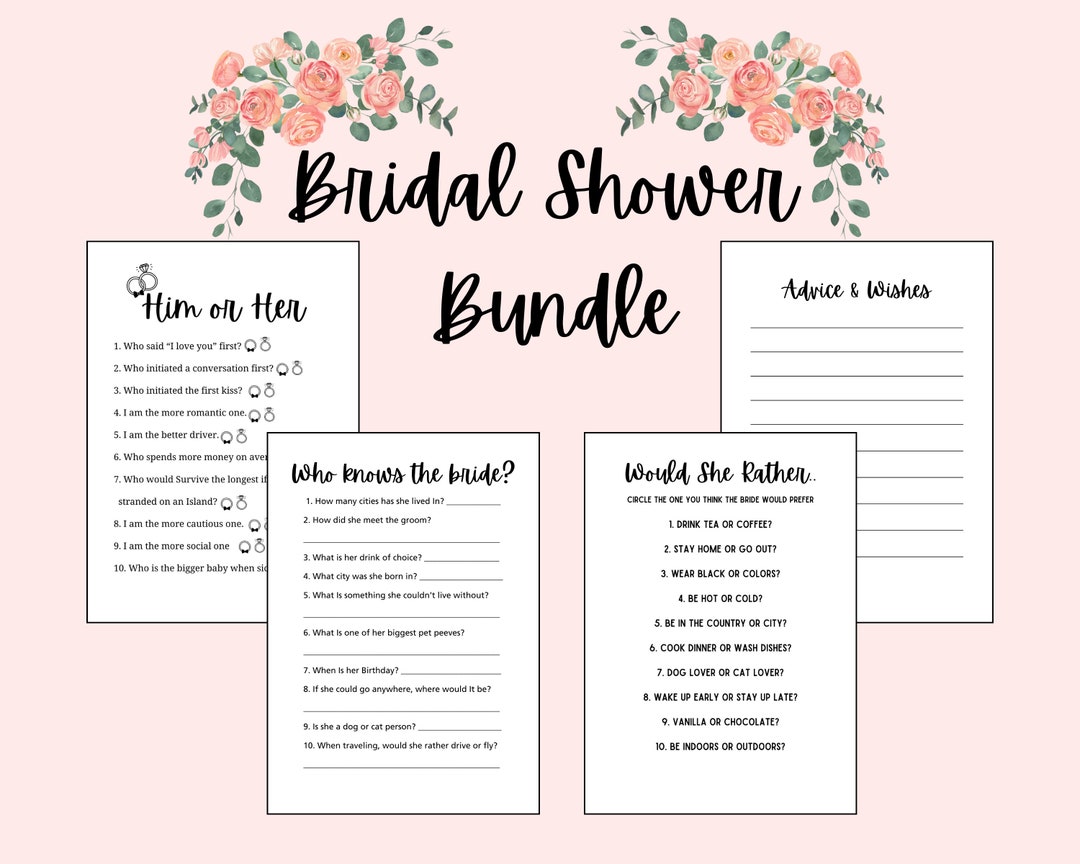 Printable Bridal Shower Games Bundle, Black & White Printable (PDF) - Etsy