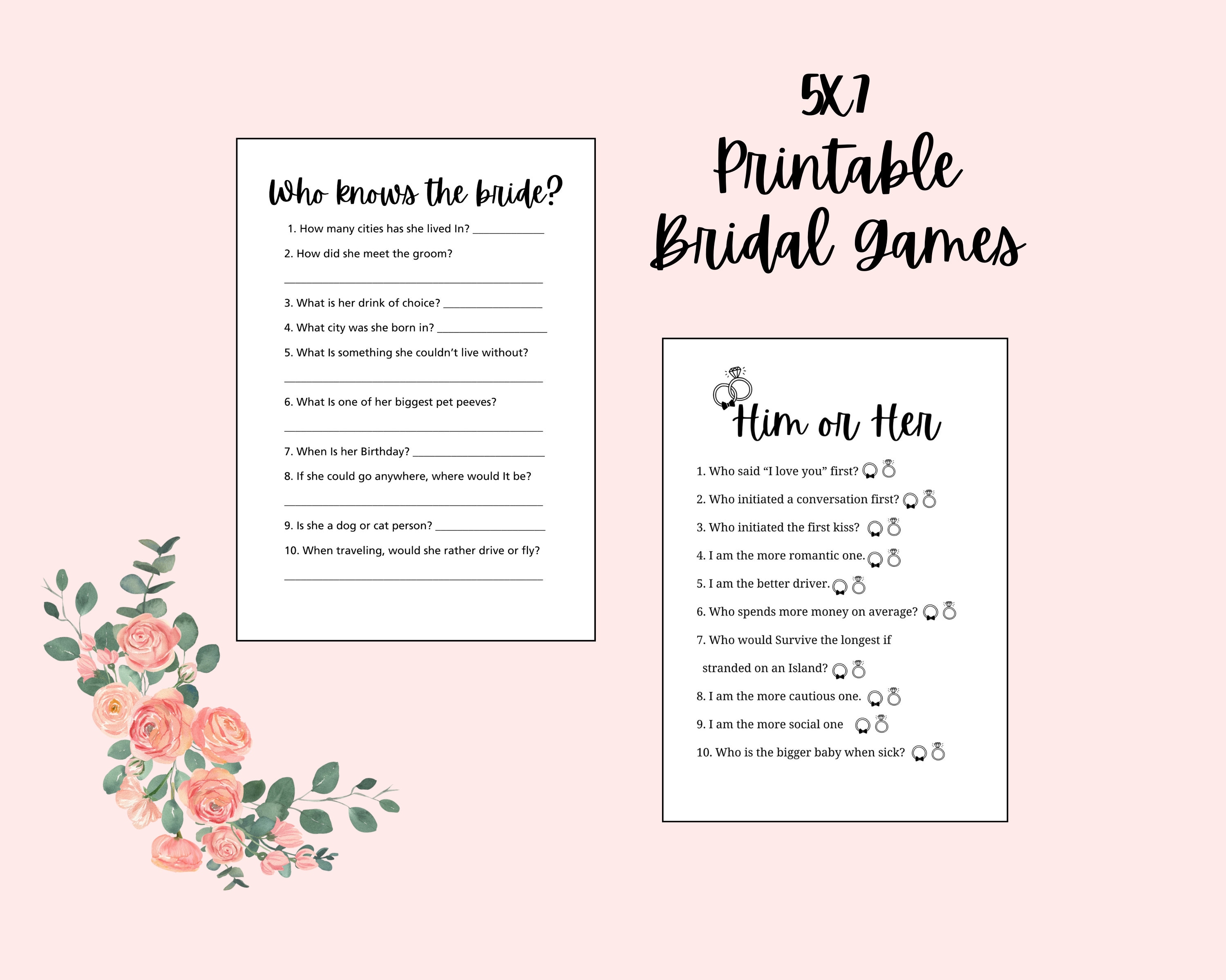 Printable Bridal Shower Games Bundle, Black & White Printable (PDF) - Etsy