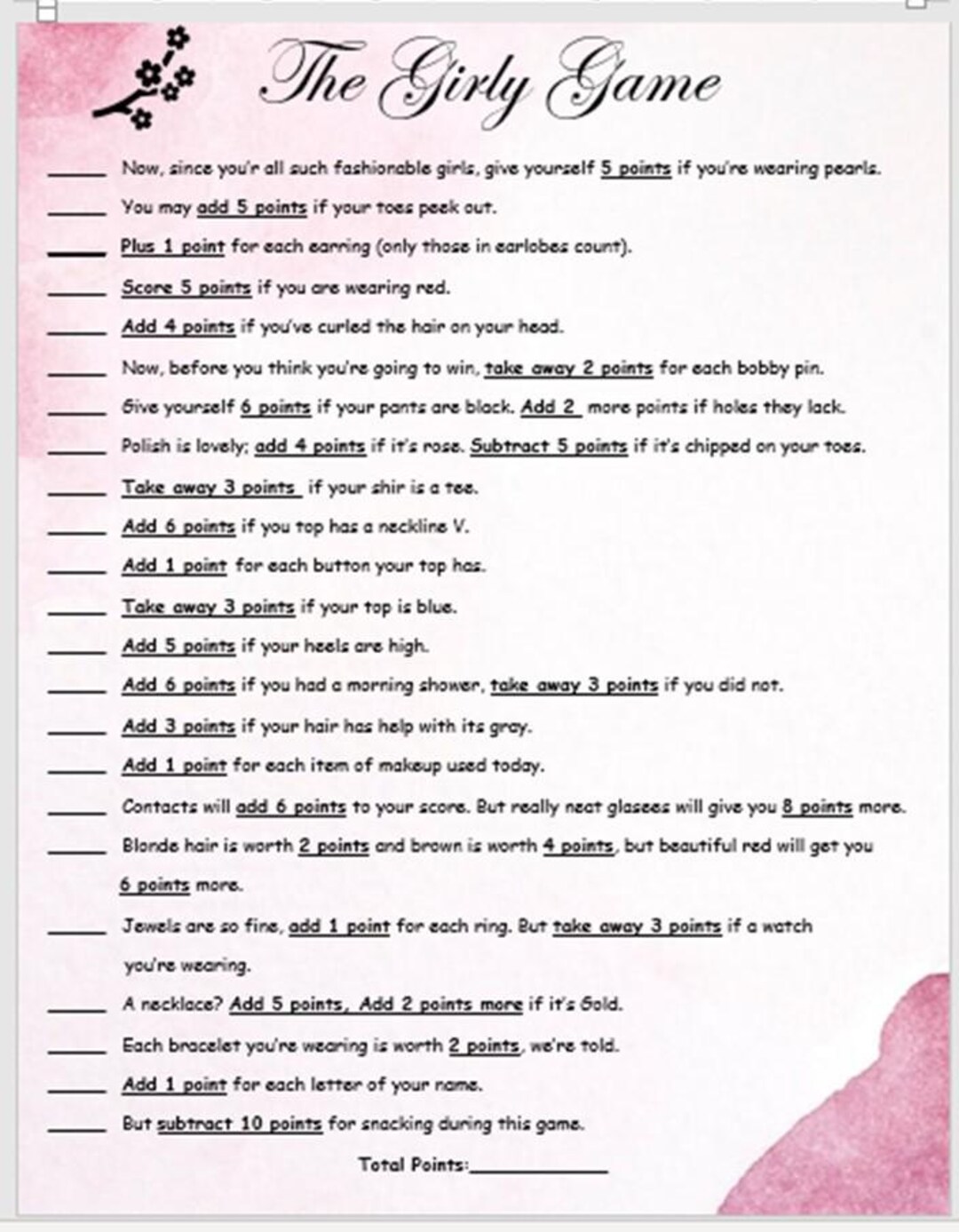 The Girly Game, Bridal Shower Games, Wedding Game, Party Games - Etsy