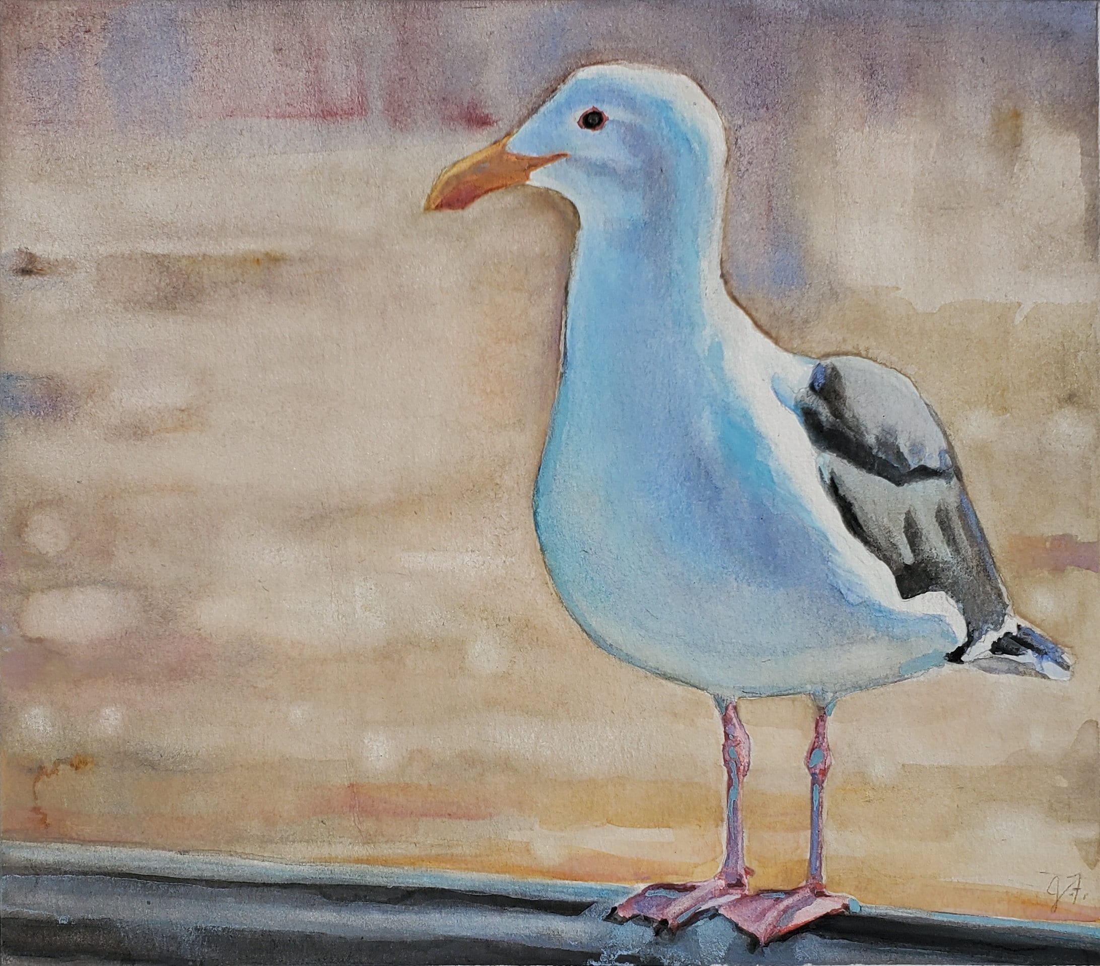 Seagull Painting, Beach Art, Seagull on the Pier, Beach Painting, Beach ...