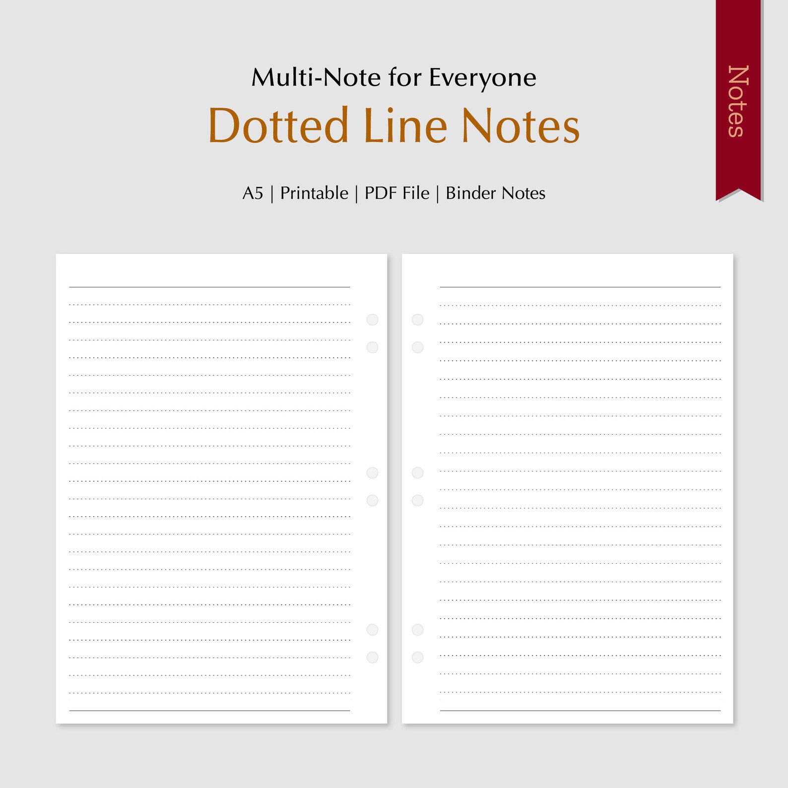 A5 Notes | Dotted Line Notes, Printable Planner Inserts, Printable ...