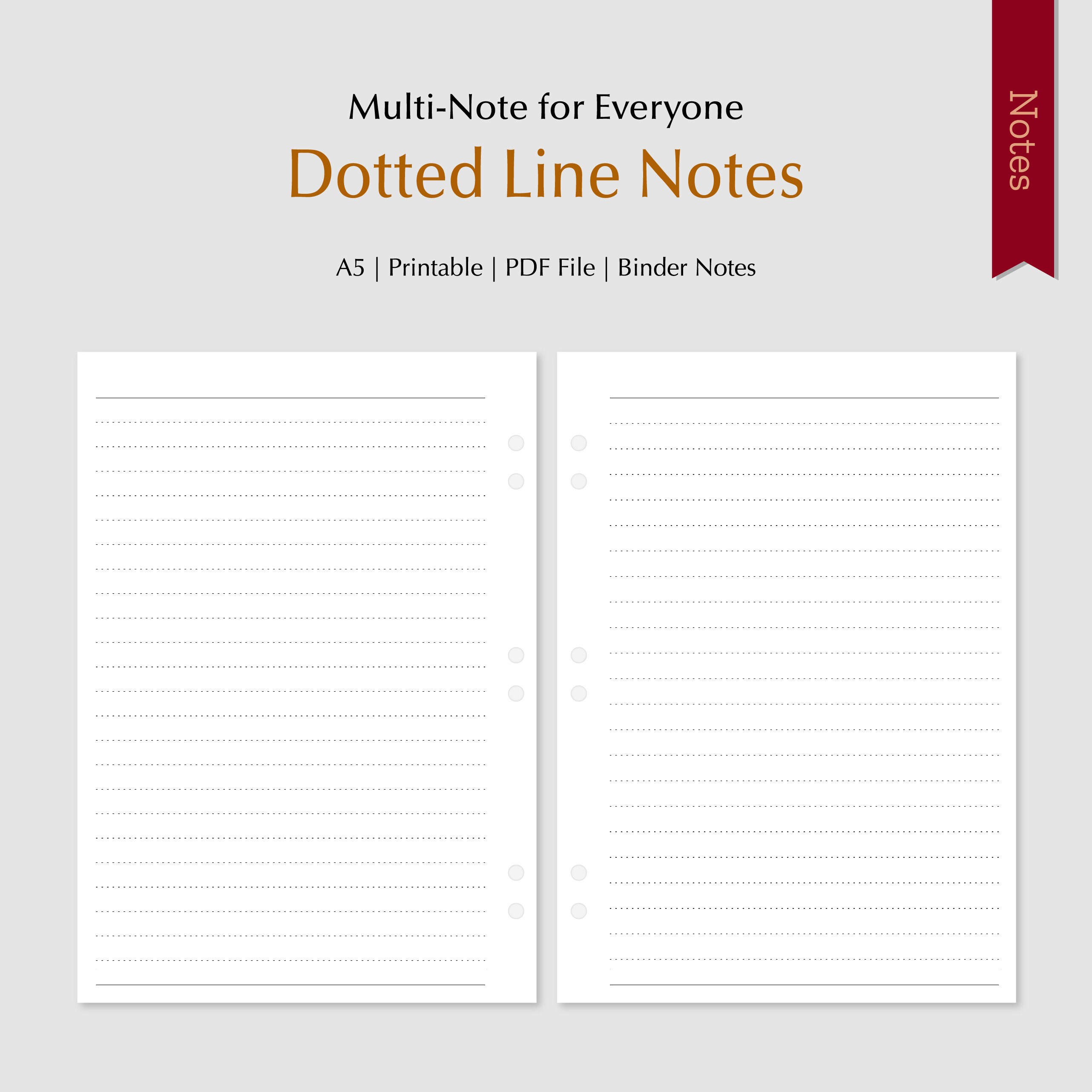 A5 Notes Dotted Line Notes, Printable Planner Inserts, Printable Dotted ...
