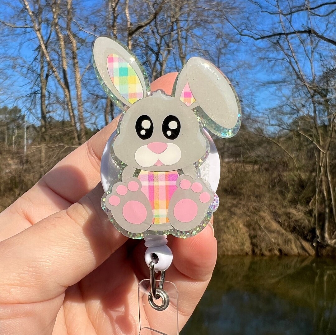 Sitting Bunny Badge Reel, Easter Bunny Badge Reel, Easter Badge Reel ...