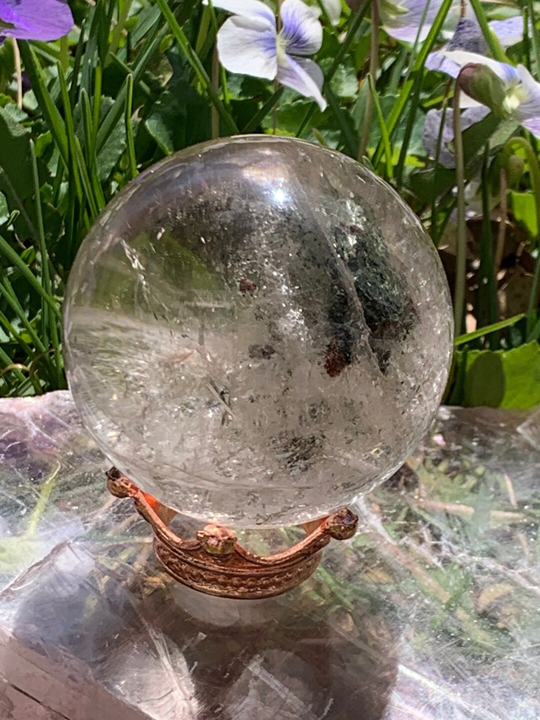 Garden Quartz Gaia Sphere + Rose Gold Stand, Meditation, Prayer, Ritual ...
