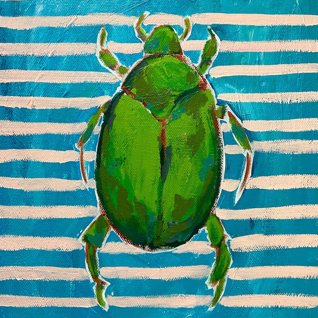 Green Bug Painting, Green Beetle, Bug Art, Colorful Art, Illustrative ...