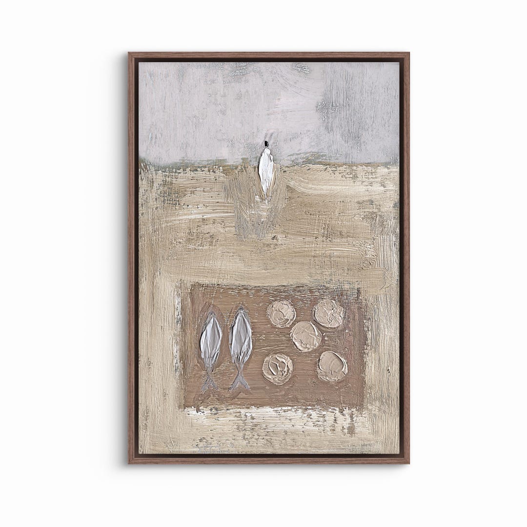 Jesus Feeding 5000 Art, Neutral Christian Painting, Bible Miracle - Etsy
